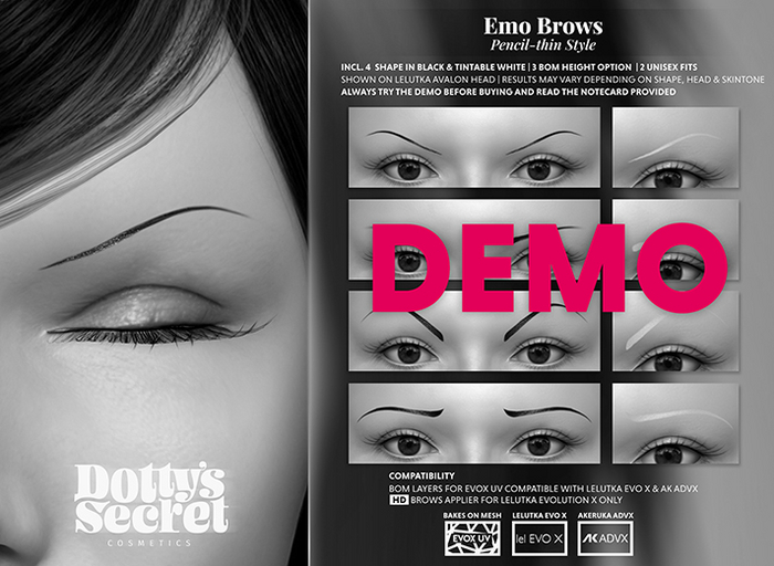 Second Life Marketplace - Dotty's Secret - Emo Brows - Pencil Thin ...